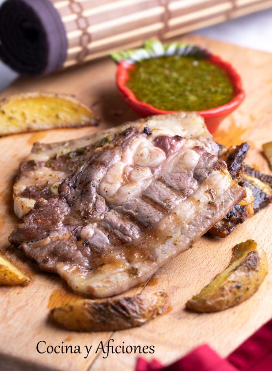 Churrasco con chimichurri y acompañamientos,receta paso a paso